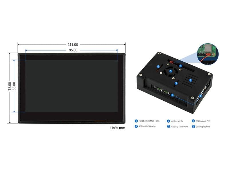 Raspberry Pi 4.3 inch DSI Interface Capacitive Touch Display with Case ...
